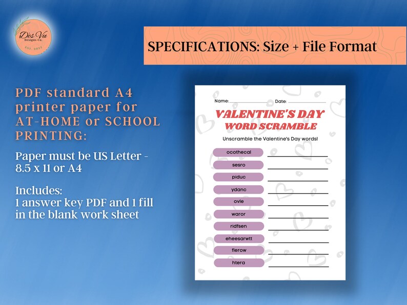 Valentine's Day Word Scramble Activity Worksheet, Printable for ...