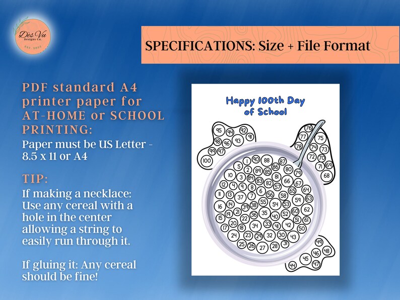 100th Day of School Activity, Printable for Teachers, Cereal, 100 Days ...