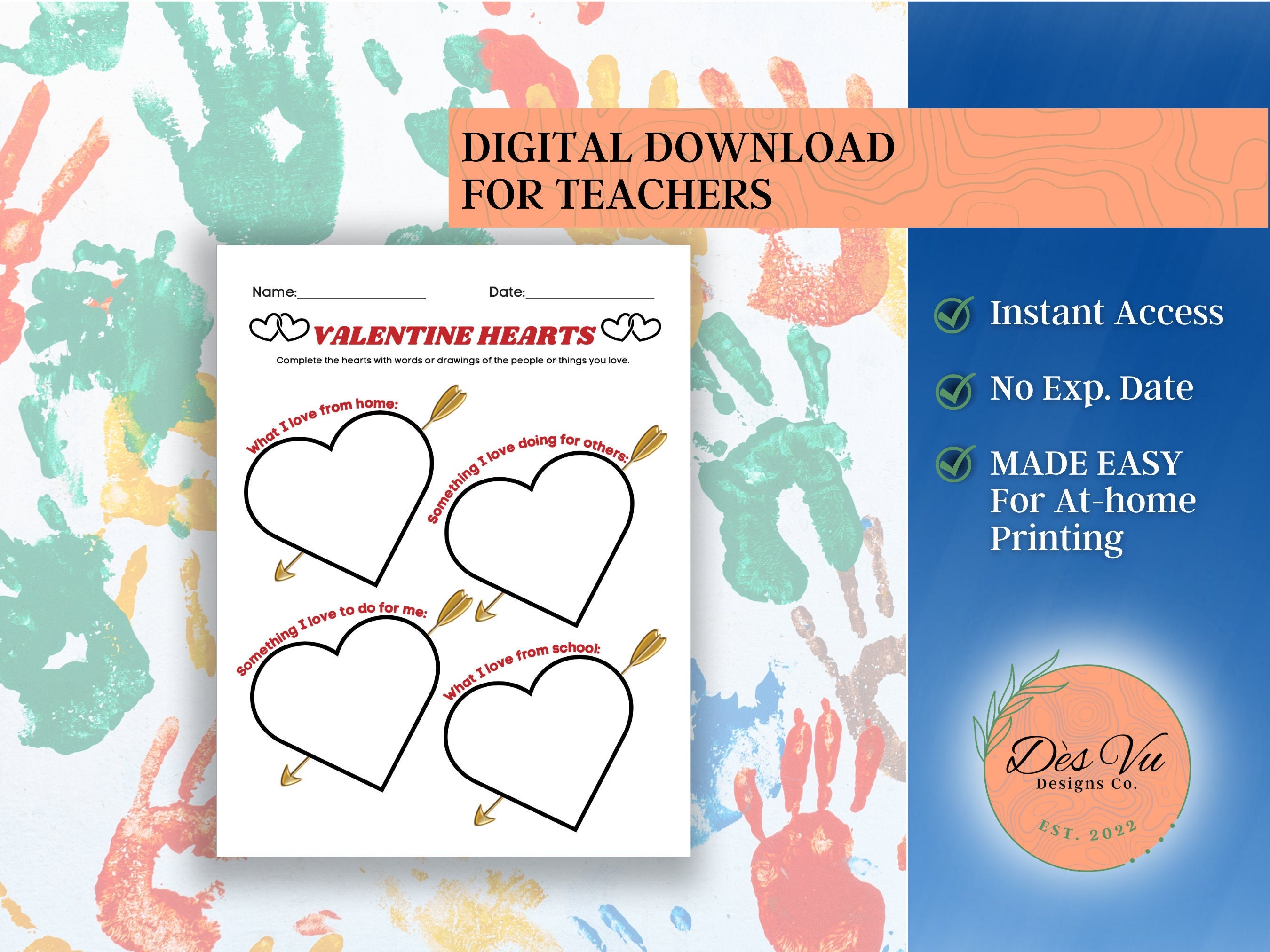 Valentine Hearts Activity Worksheet, Printable for Teachers, Writing ...