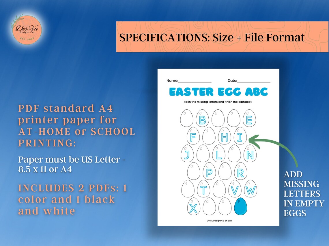 Easter Alphabet Activity, Fill in the Blank, Printable ABC Worksheet ...