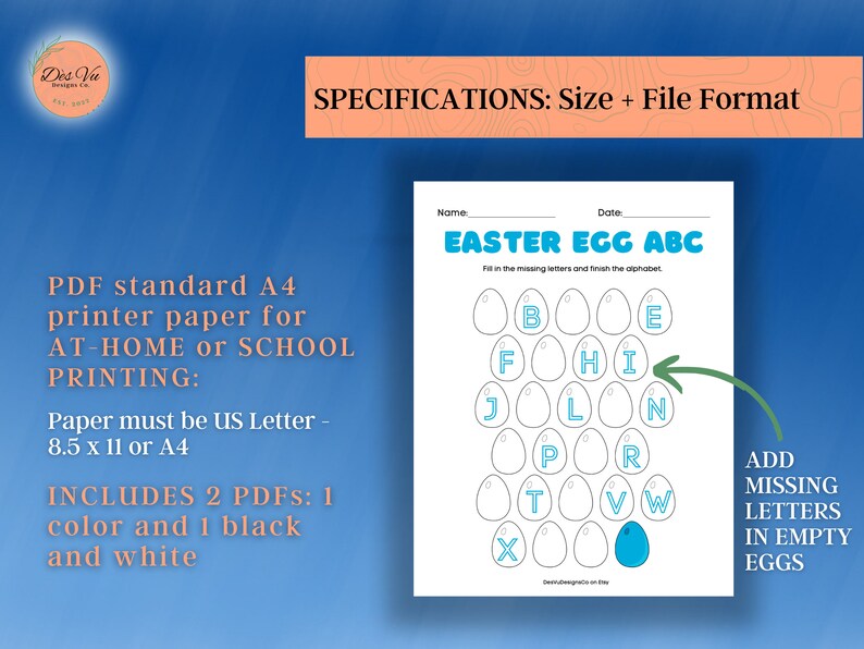 Easter Alphabet Activity, Fill in the Blank, Printable ABC Worksheet ...