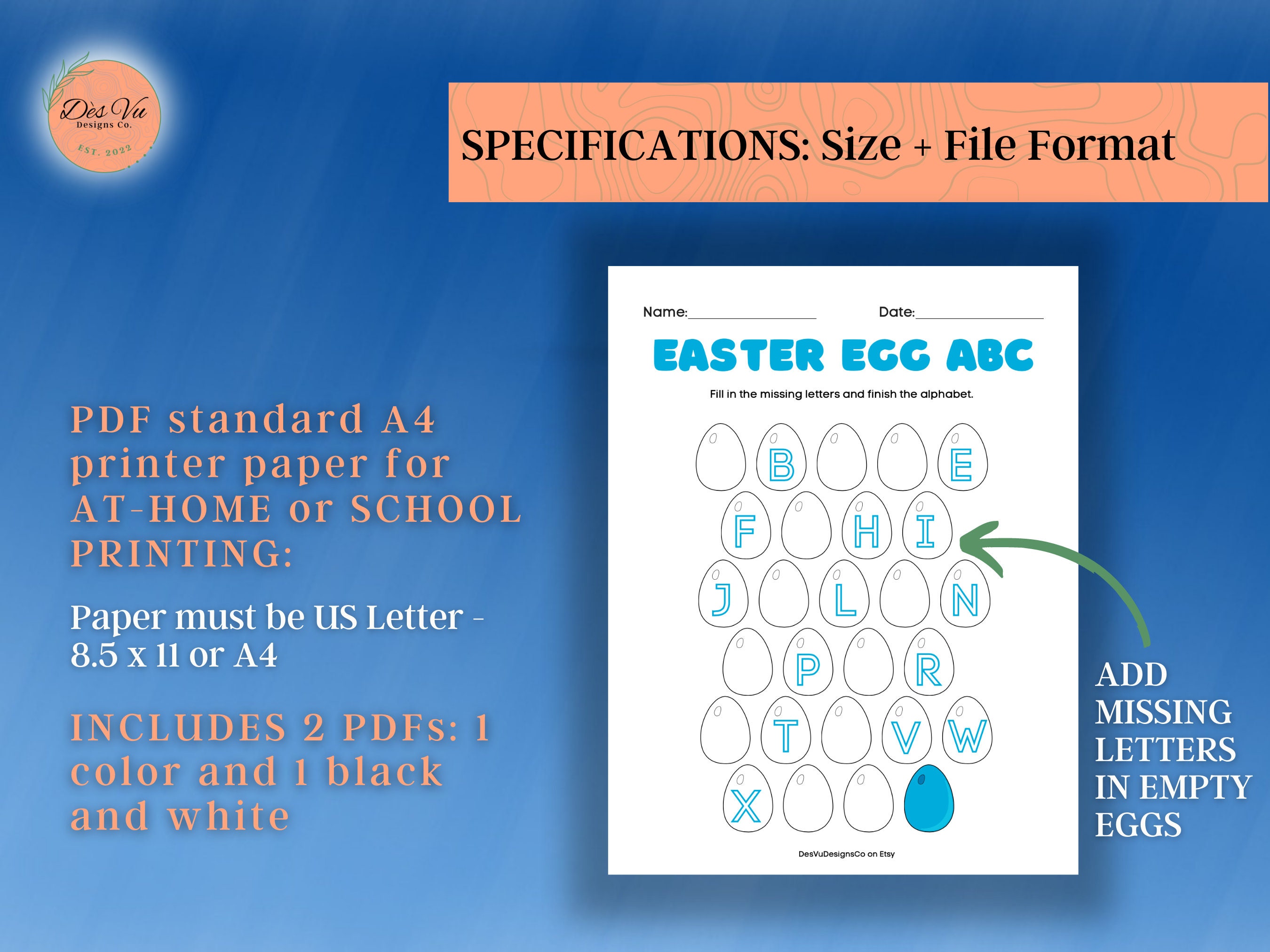 Easter Alphabet Activity, Fill in the Blank, Printable ABC Worksheet ...