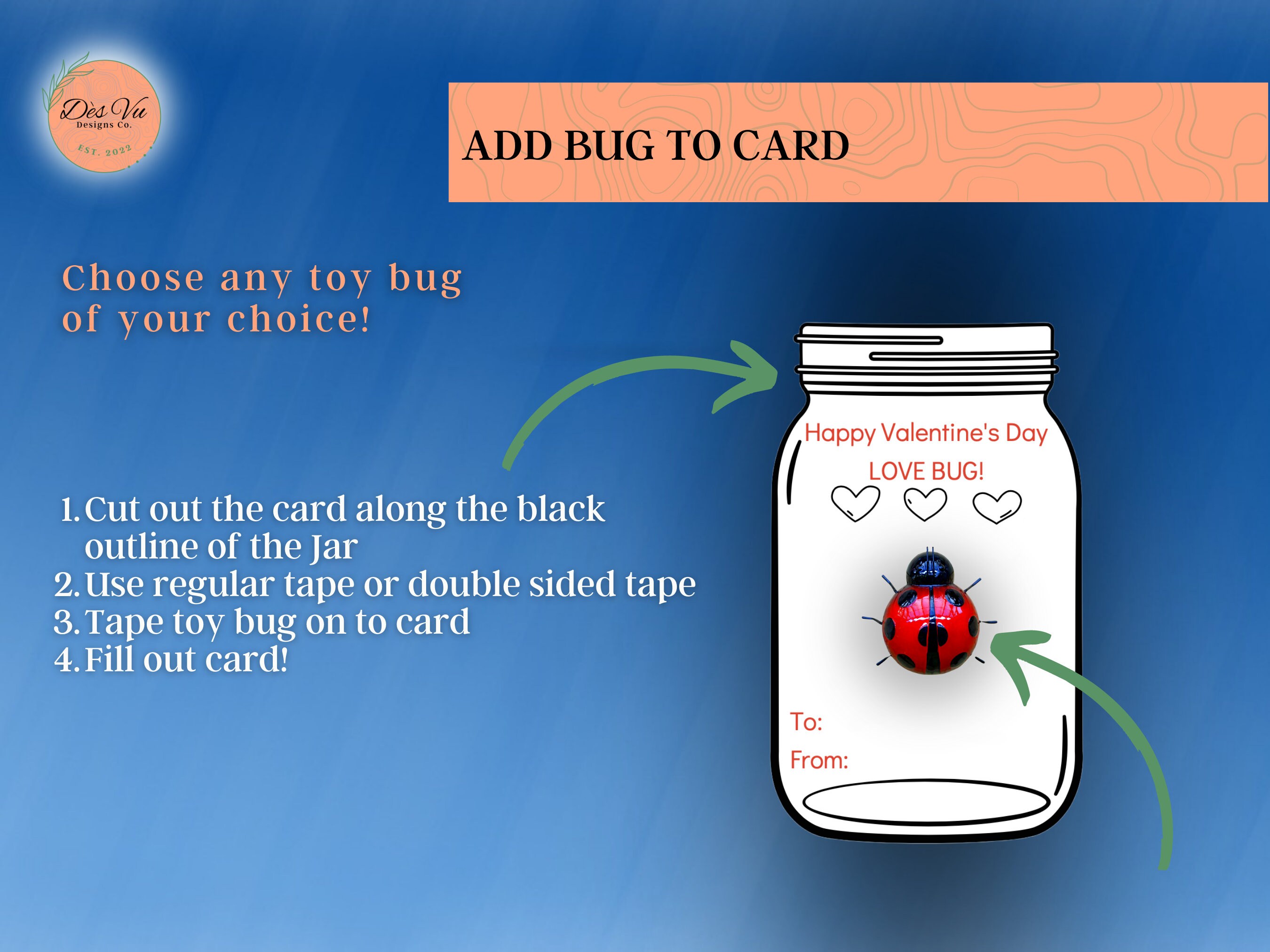 Love Bug Valentines, Printable Valentine Cards for Kids, Insects, Mason ...