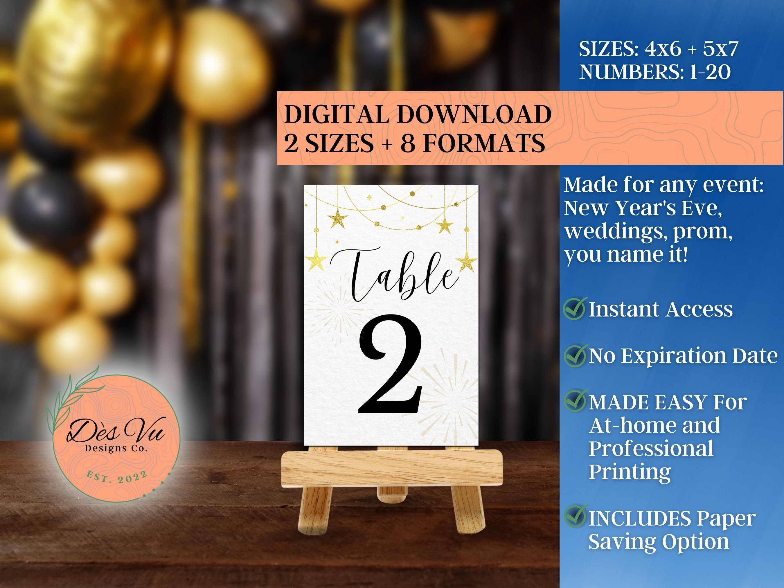 New Year's Eve Table Number Card, Under the Stars Party Table Number ...