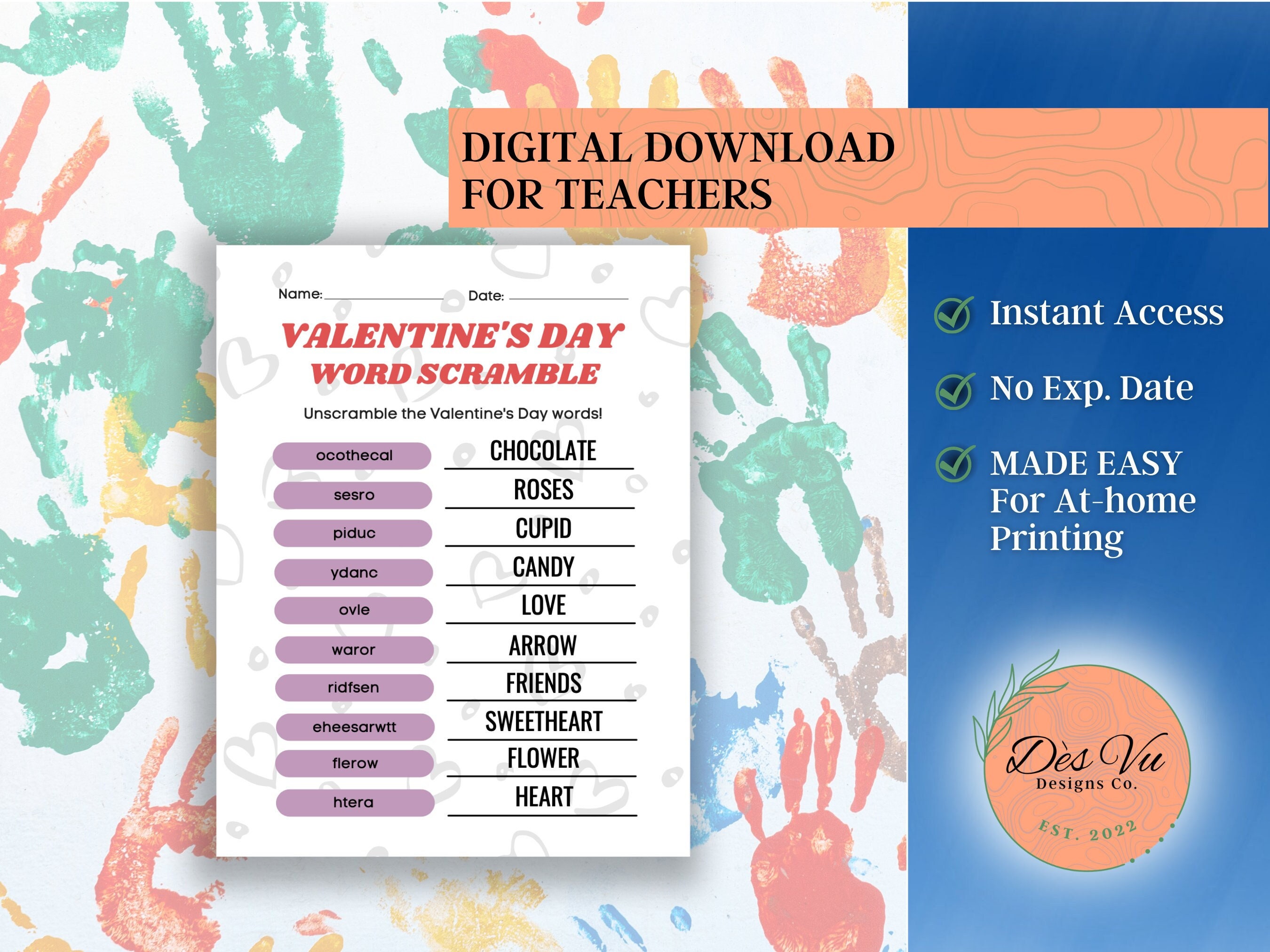 Valentine's Day Word Scramble Activity Worksheet, Printable for ...