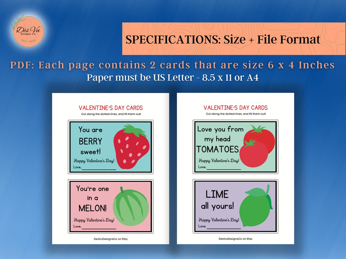 Fun Food Valentine's Day Cards for Kids, Printable V-day Cards ...