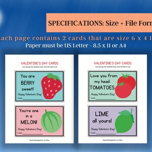 Fun Food Valentine's Day Cards for Kids, Printable V-day Cards ...