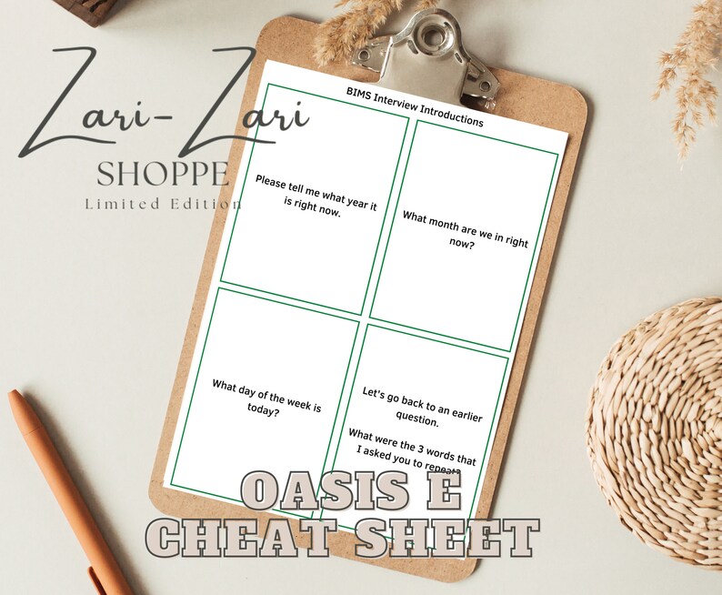 OASIS E Cheat Sheet With High Risk Medications and Written BIMS ...