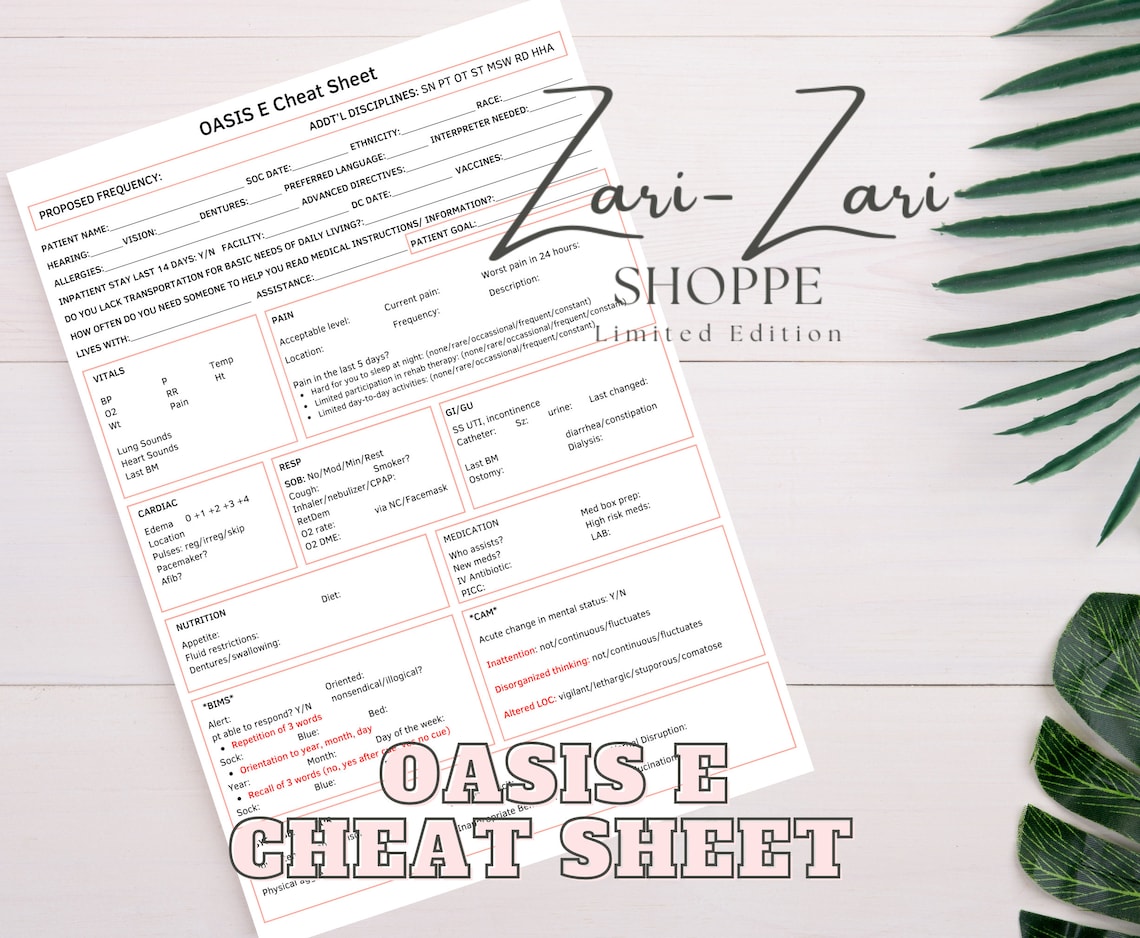 New OASIS E Cheat Sheet With High Risk Medications and Written BIMS Flashcards, OASIS Home ...