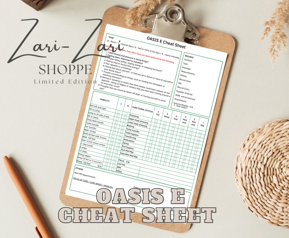 OASIS E Cheat Sheet With High Risk Medications and Written BIMS ...