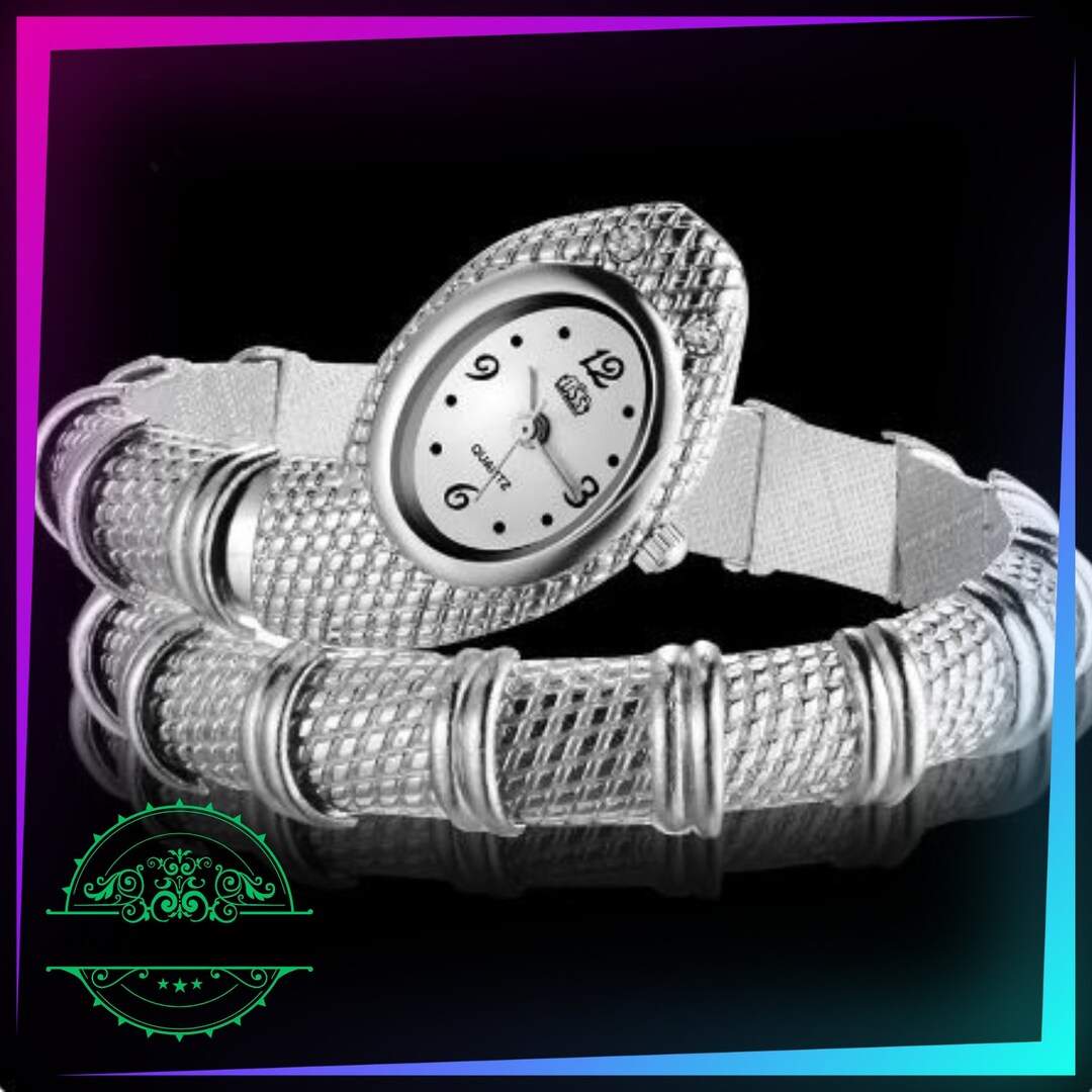 Woman's Luxury Cute Snake Wrist Model Silver Watch Set Modern Style ...