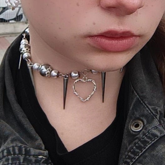 Punk Pearl Necklace Heart Necklace Punk Aesthetic Black Pearl Necklace ...