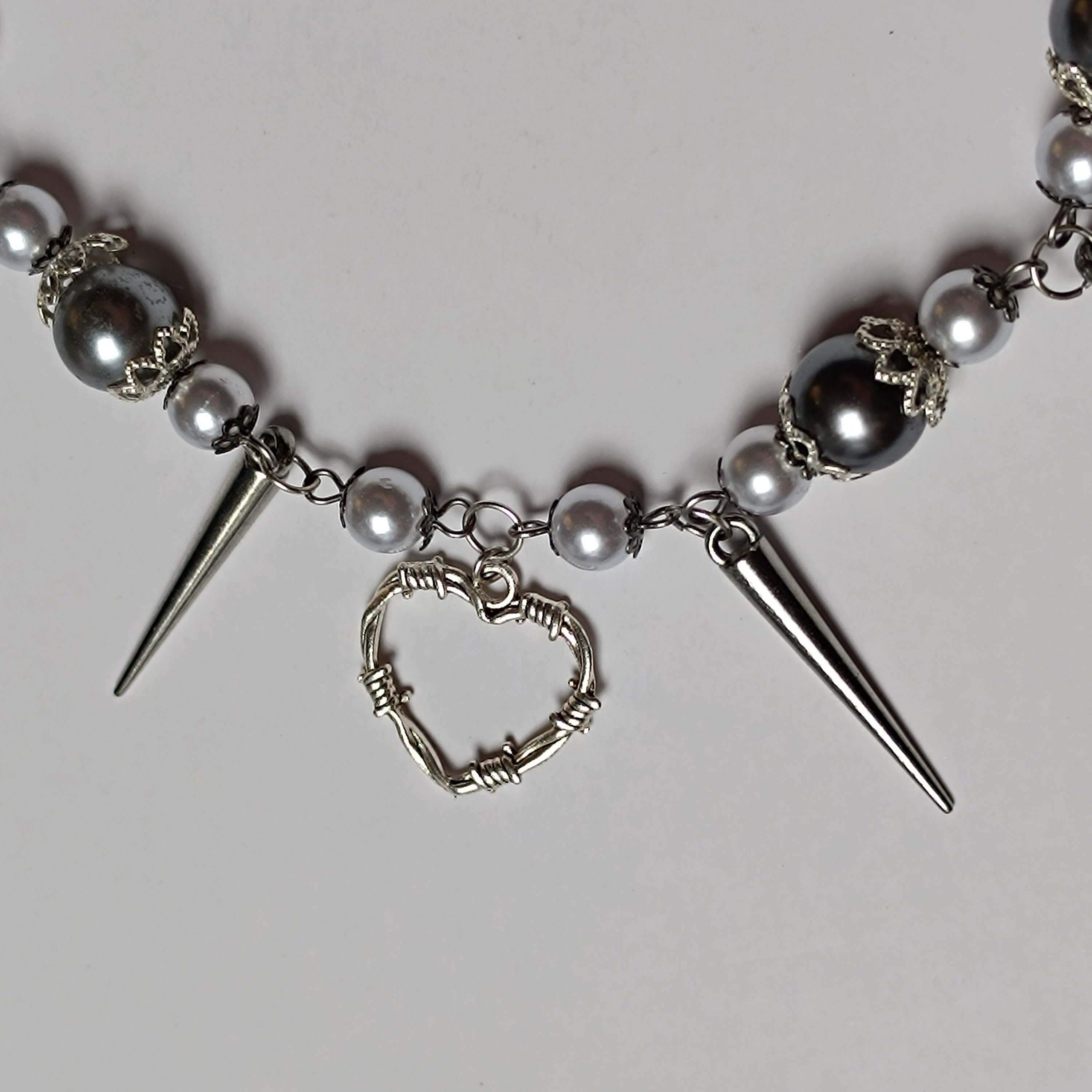 Punk Pearl Necklace Heart Necklace Punk Aesthetic Black Pearl Necklace ...