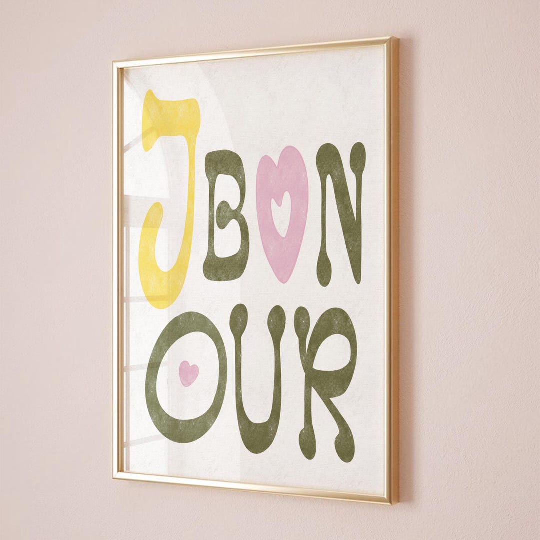 Retro Bonjour Print: French Typography, Heart Design (digital Download ...