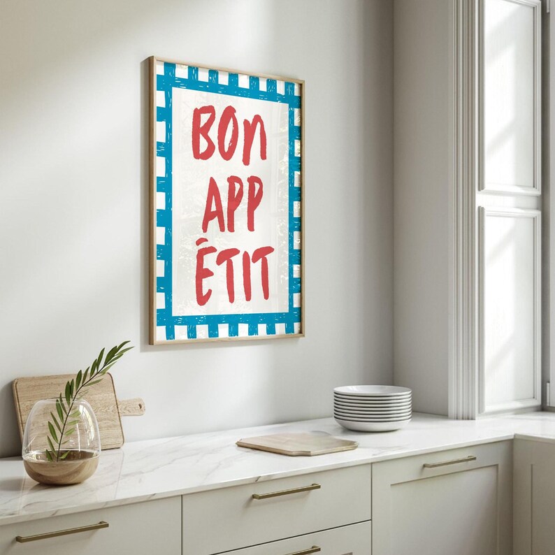 Bon Appétit French Bistro Print: Retro Kitchen Wall Art (digital ...