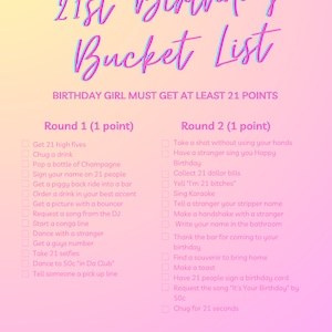 21st Birthday Bucket List Printable - Etsy