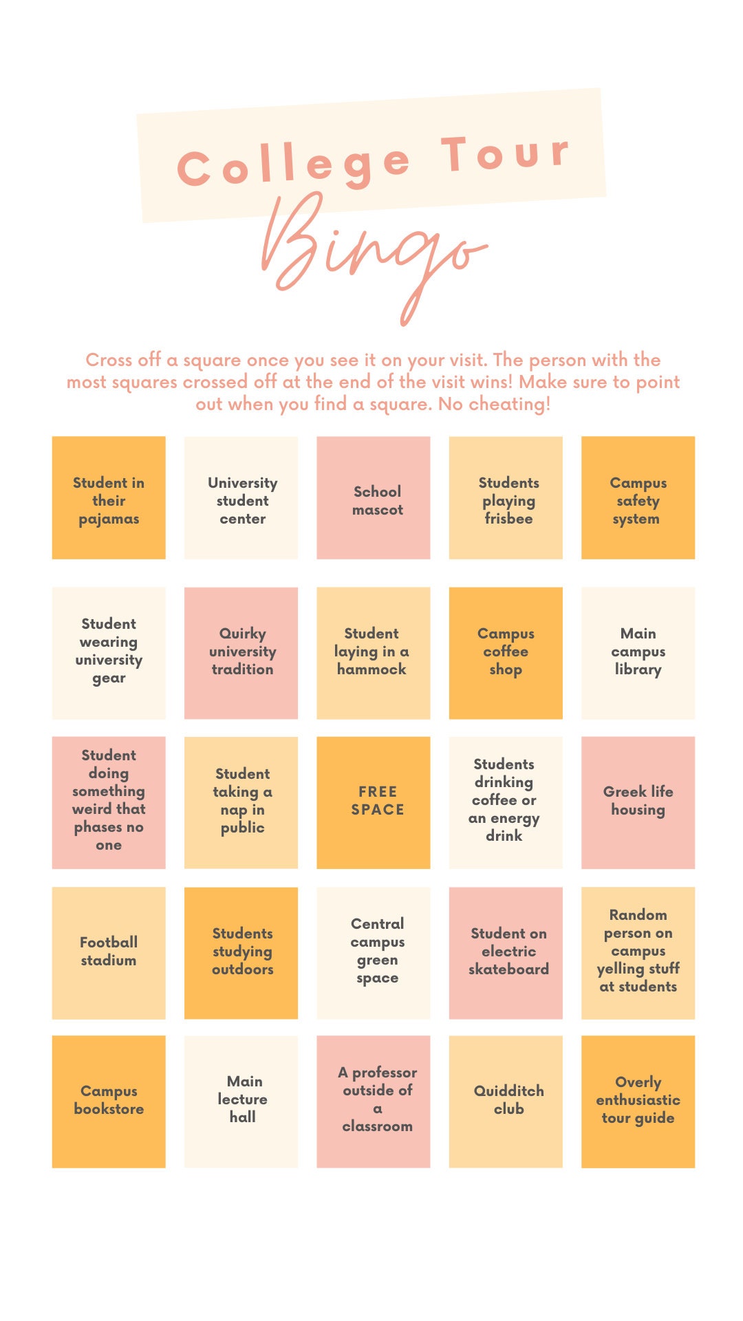 College Tour Bingo - Etsy