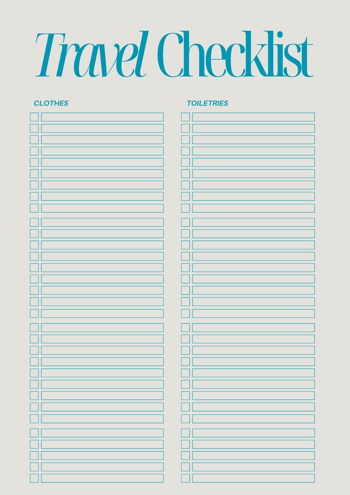 Travel Packing Checklist Printable - Etsy