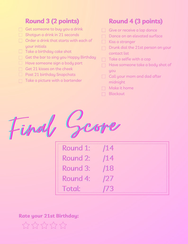 21st Birthday Bucket List Printable - Etsy