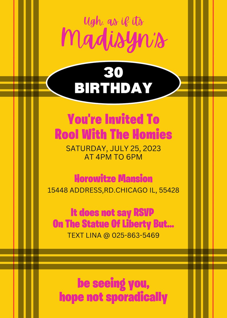 Clueless Themed Printable Birthday Invitation Template - Etsy