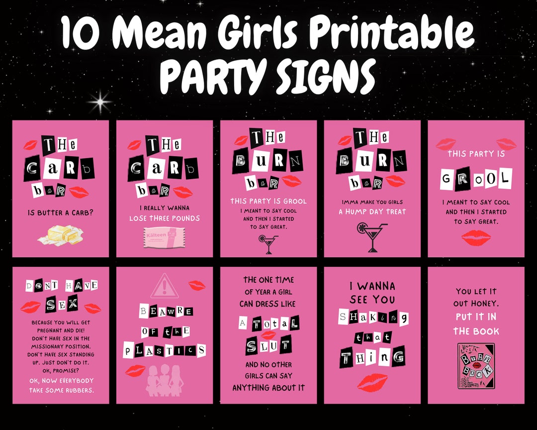 Mean Girls Party Posters Bundle X 10 Mean Girls Printable Party Signs Mean Girls Party
