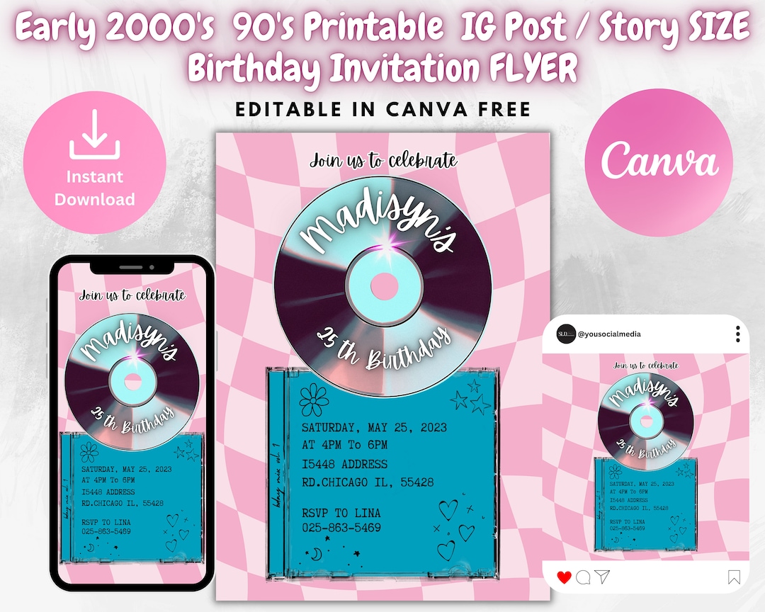 Plantilla de invitación de cumpleaños imprimible con temática de caja ...