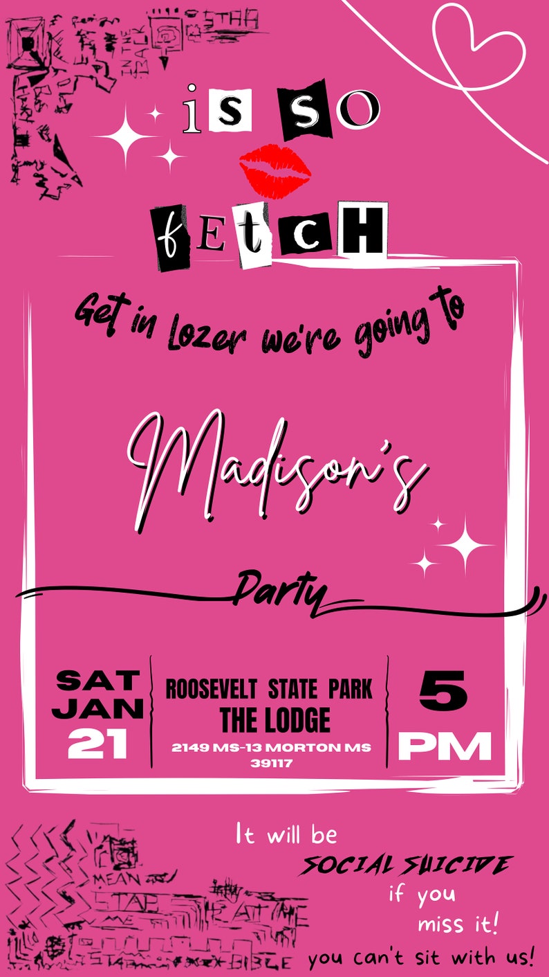 Mean Girls Inspired Printable Birthday Invitation Flyer Etsy
