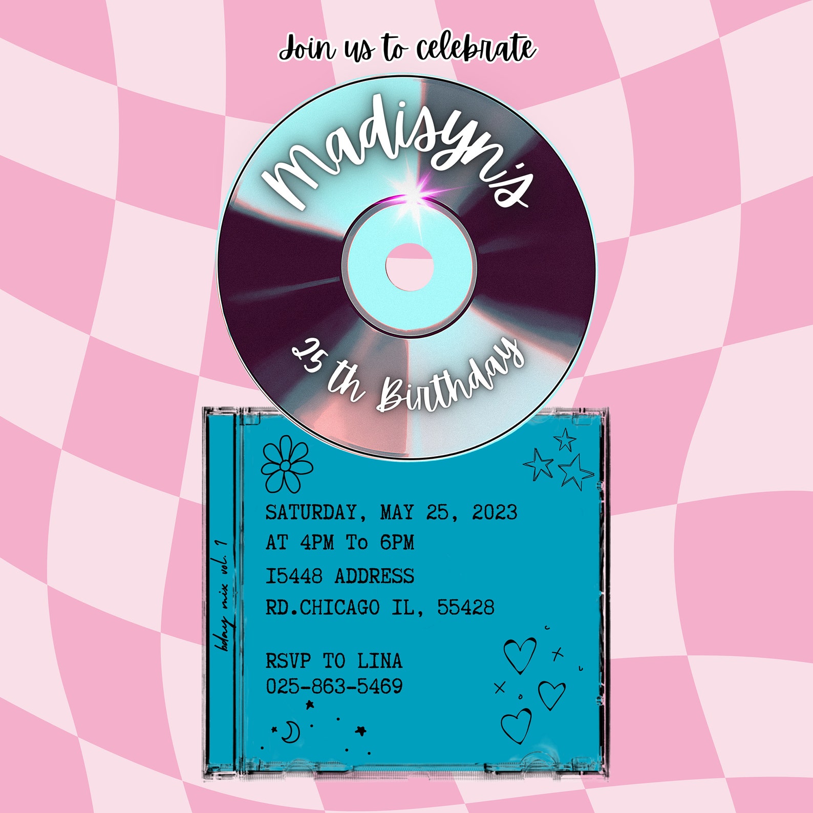 Y2K CD Case Themed Printable Birthday Invitation Template Instagram ...