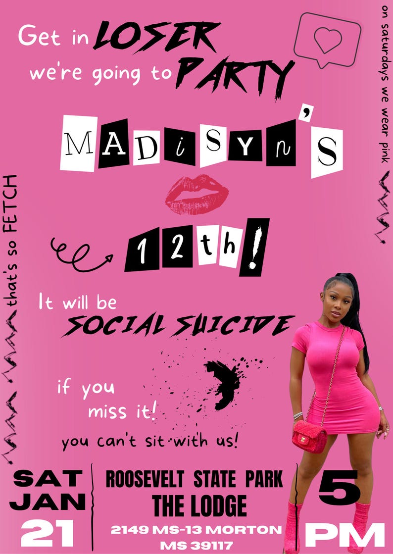Mean Girls Inspired Printable Birthday Invitation Template | Instagram ...
