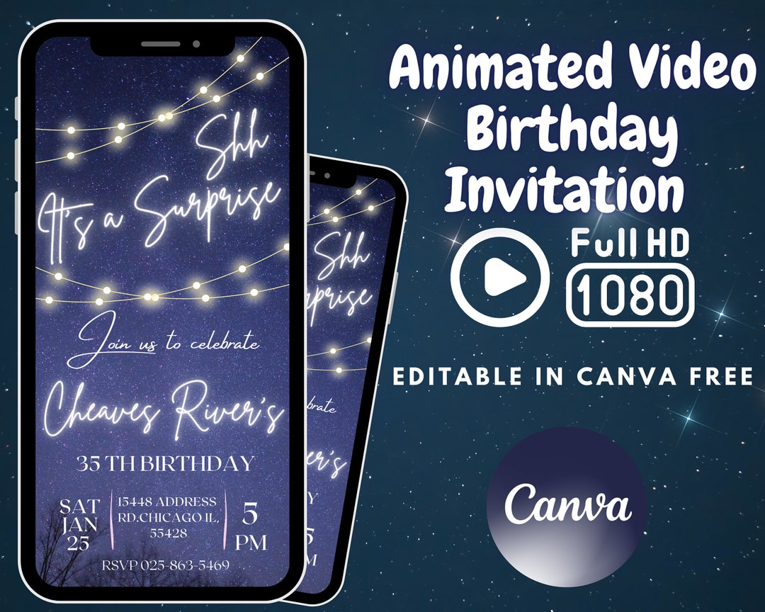 Shh It's a Surprise Birthday Birthday Invitation Animated Video ...