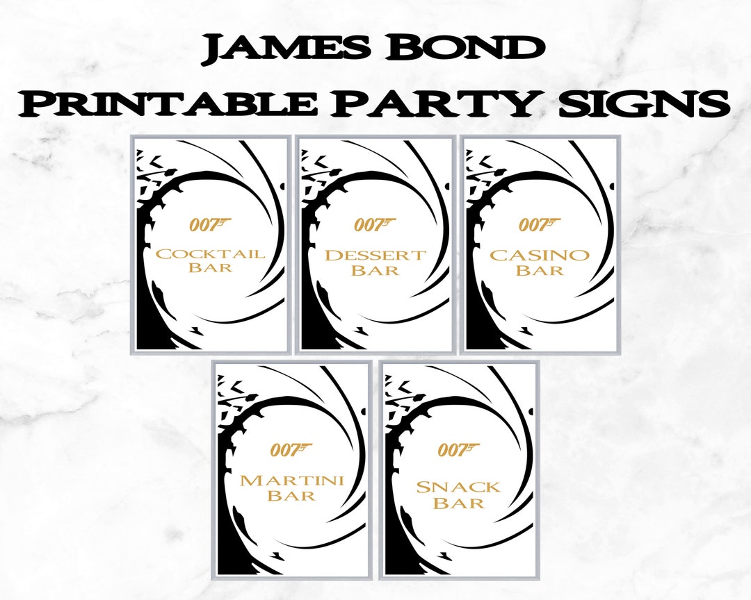 007 Party Posters Bundle X 5 James Bond Printable Party Signs James ...