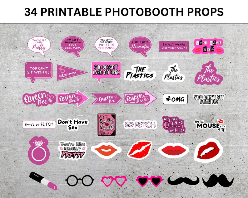 Mean Girls Photo Booth Printable Props Mean Girls Birthday Party Mean Girls Stickers Mean Girls
