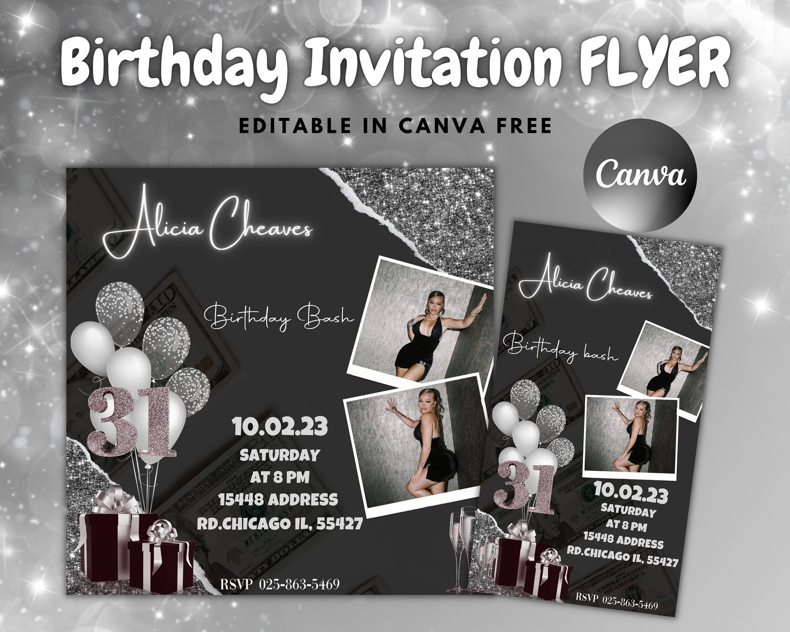 Birthday Invitation Flyer Template Baddie Birthday - Etsy