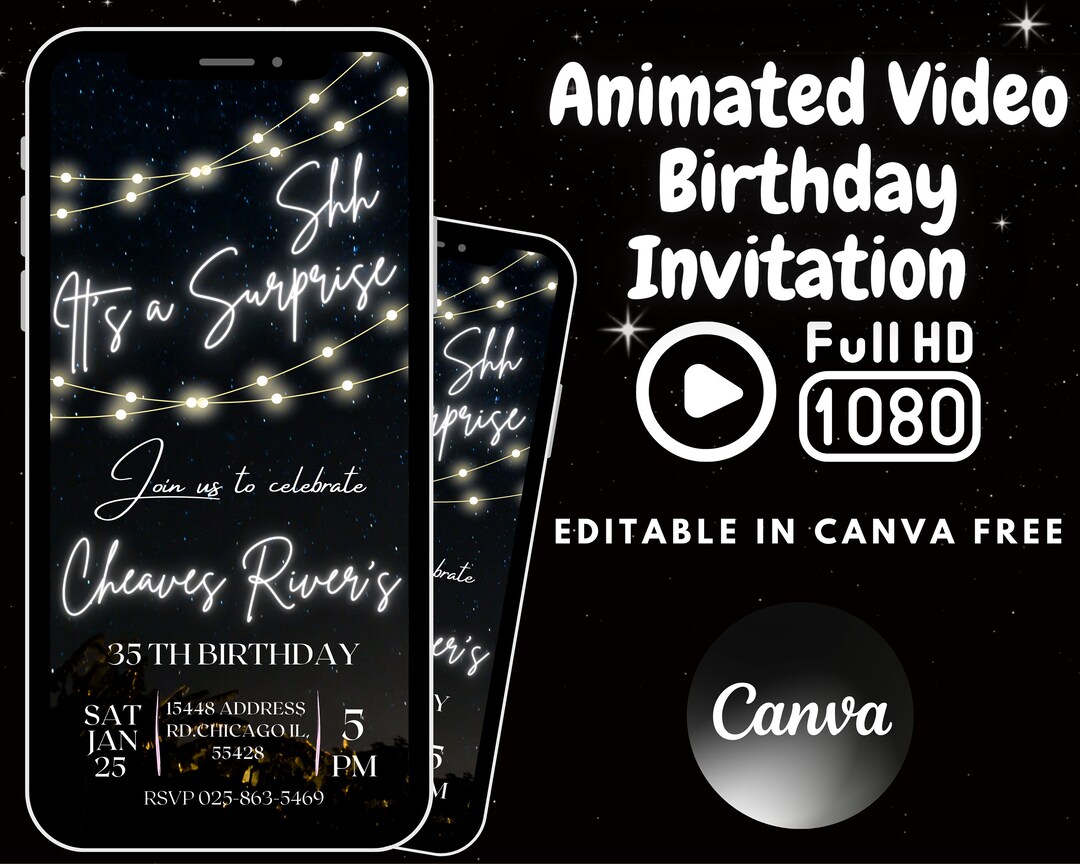 Shh It's a Surprise Birthday Birthday Invitation Animated Video ...