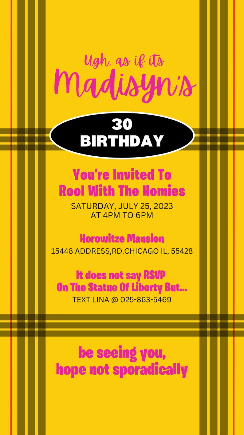 Clueless Themed Printable Birthday Invitation Template - Etsy