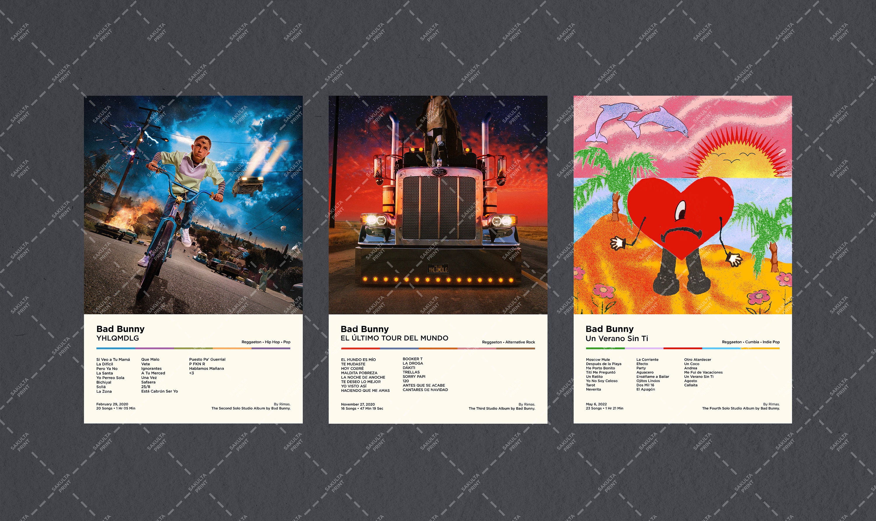 Bad Bunny 3 Set Album Poster / Bad Bunny Posters / Album Cover - Etsy