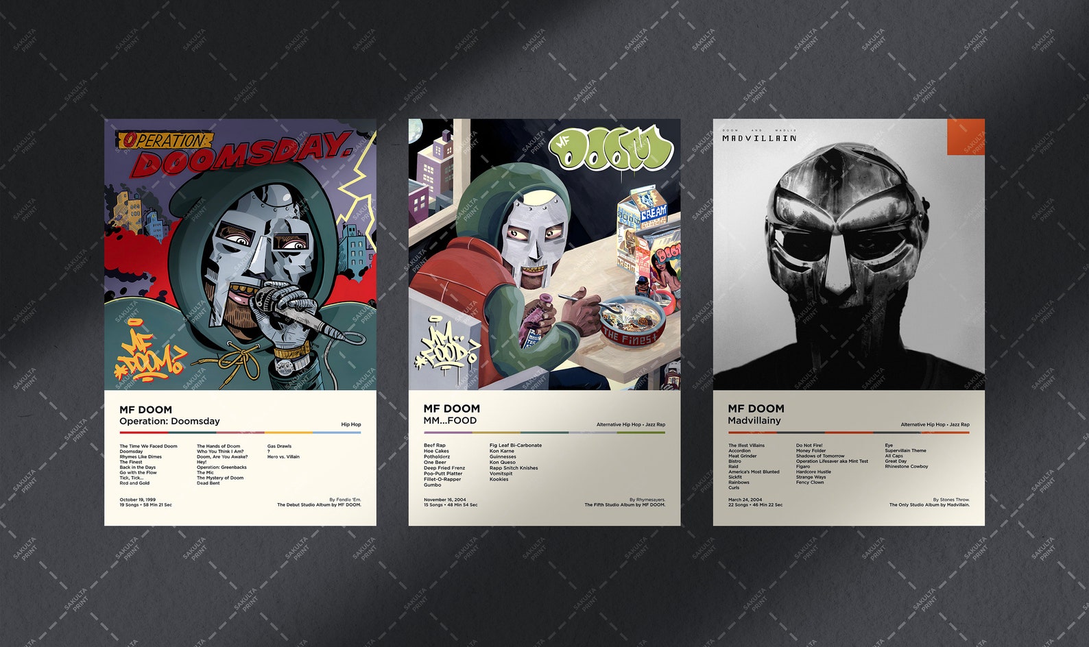 MF Doom 3 Set Album Poster / MF Doom Posters / Album Cover Poster ...