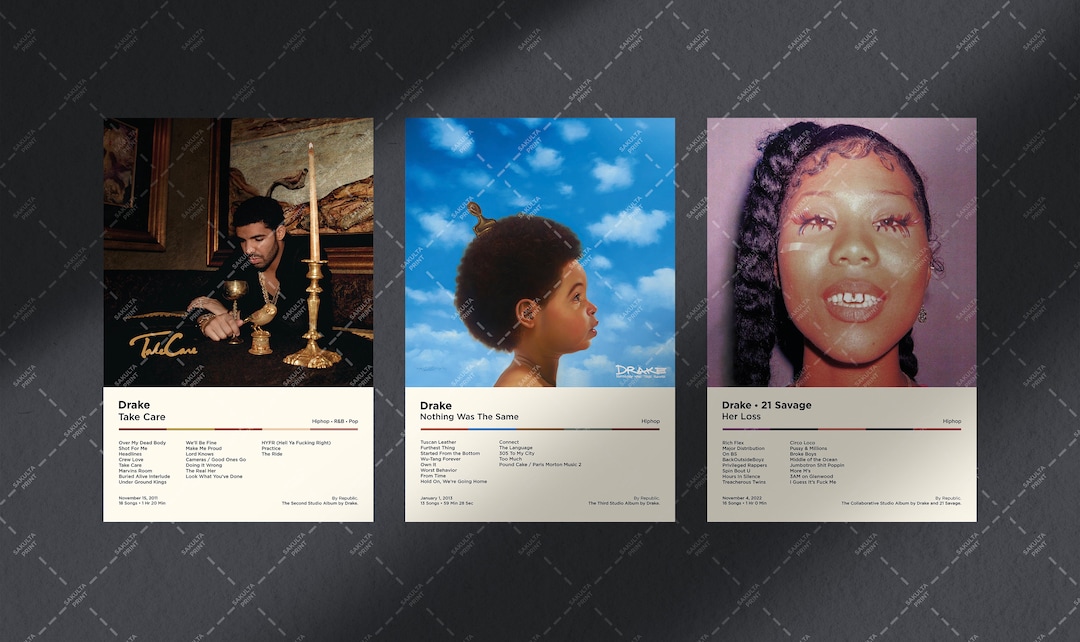 Drake 3 Set Album Poster / Drake Posters / Album Cover Poster / Music ...