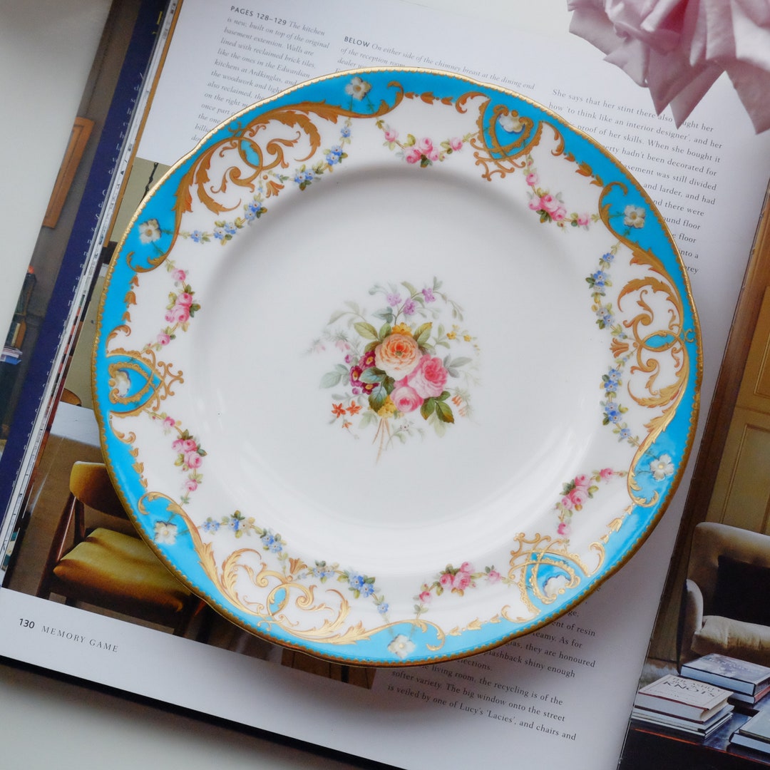 Minton Porcelain Sevres Style Turquoise Hand Painted A Bouquet of ...