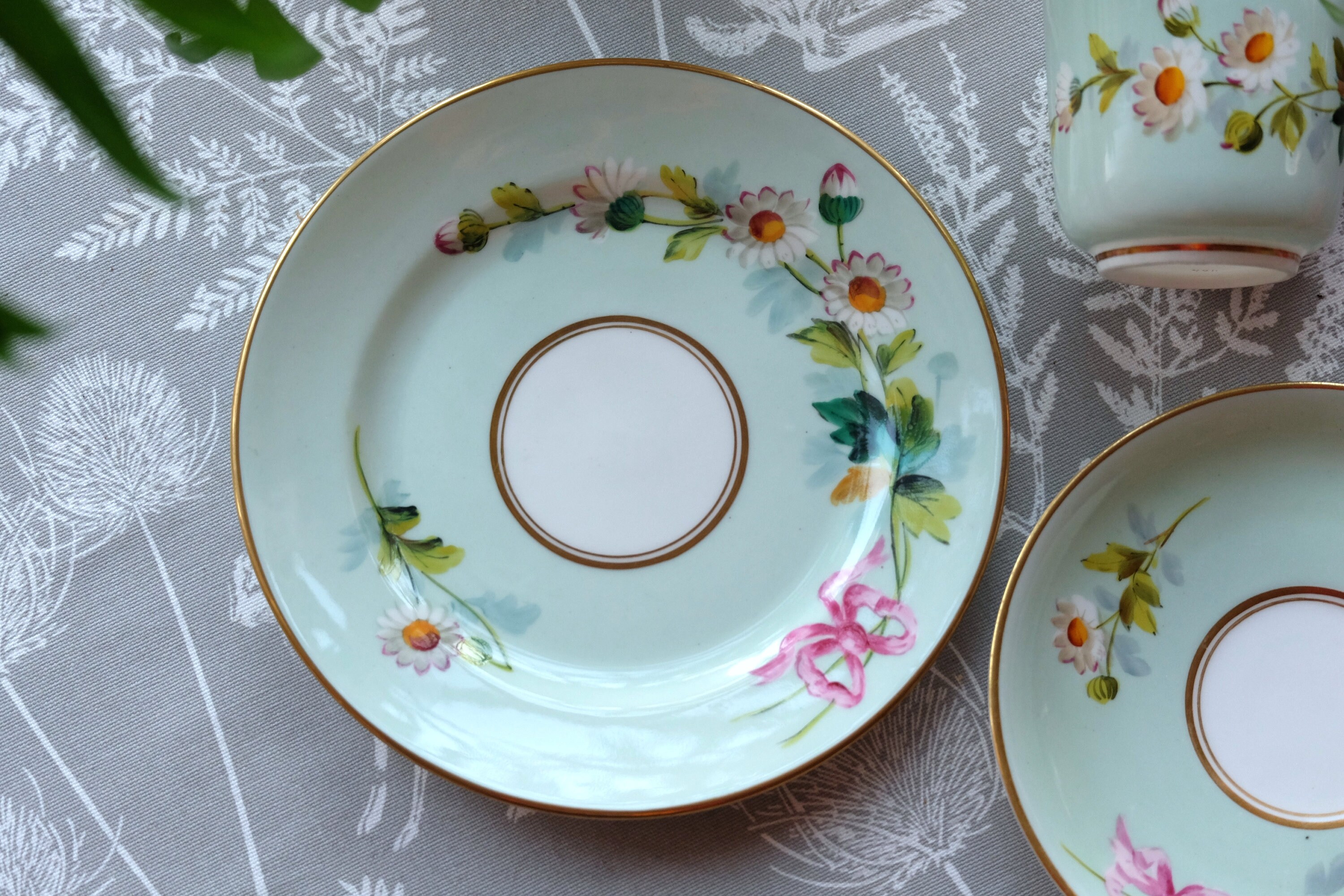 Collingwood Porcelain Tea Trio, Hand Painted Daisy Pink Bow, 1887-1900 ...