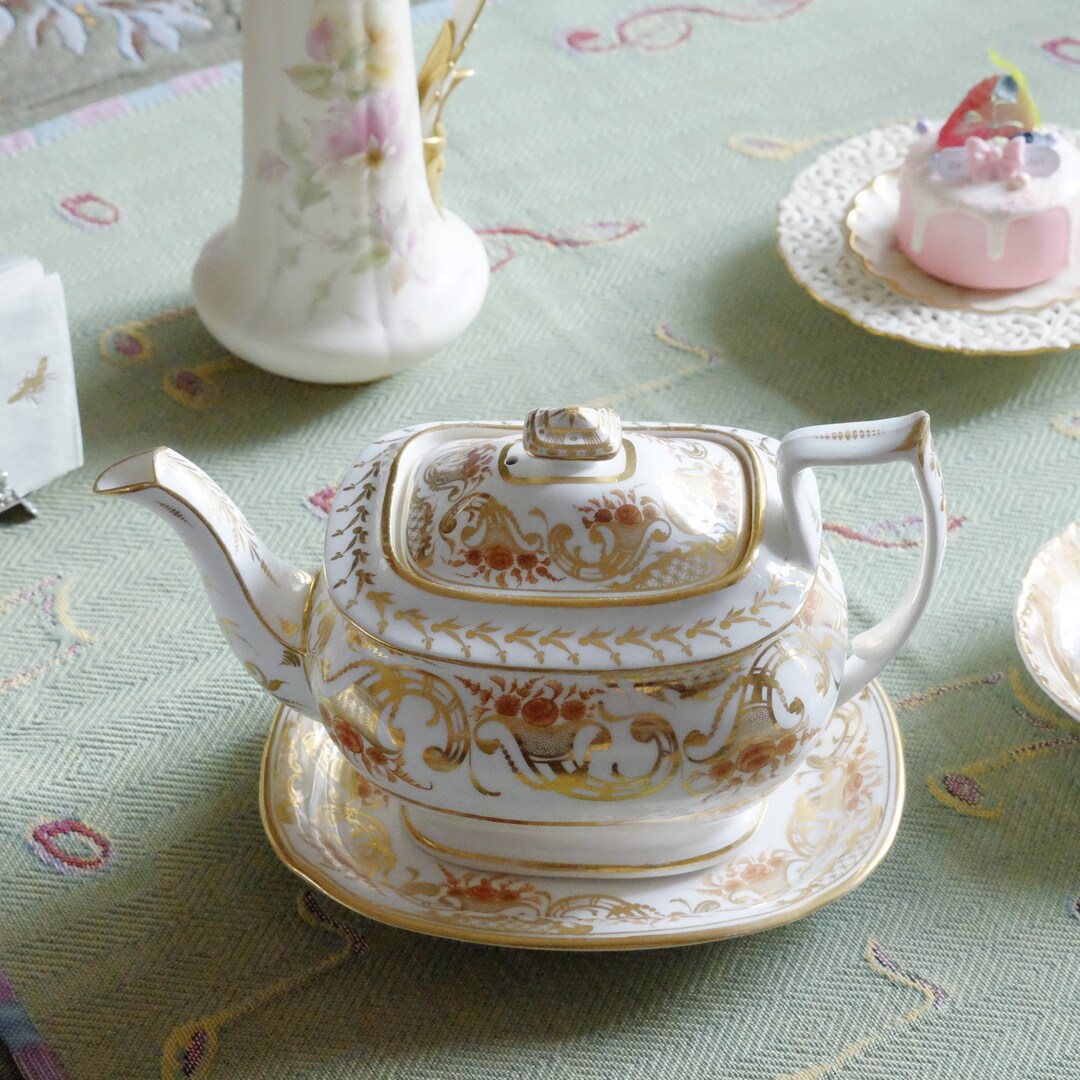 Antique Coalport Porcelain Teapot (1L) and Stand, C.1820, With Hand ...