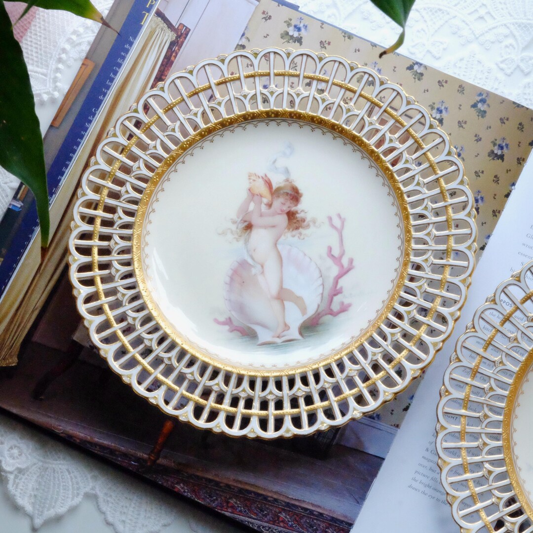 Antique Minton Porcelain Reticulated Border Hand Painted Cabinet Plate ...