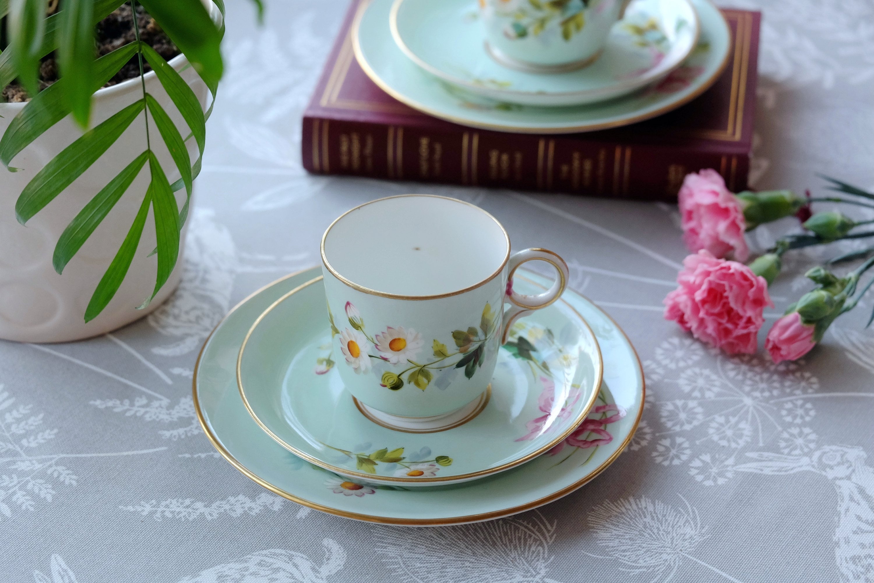 Collingwood Porcelain Tea Trio, Hand Painted Daisy Pink Bow, 1887-1900 ...