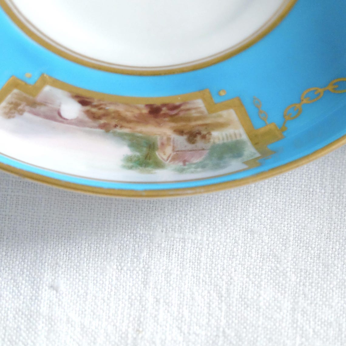Minton Porcelain Cup and Saucer Set: Turquoise Hand-painted Landscape ...