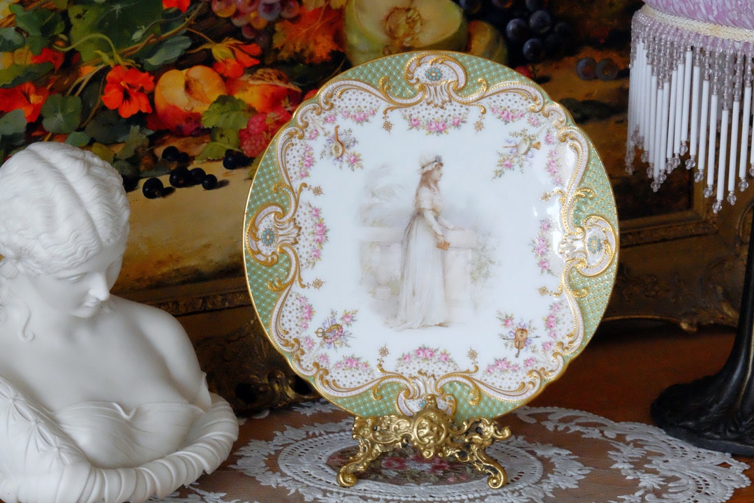 Very Stunning Copeland Fine Jeweled Plate, Painted With A Maiden ...