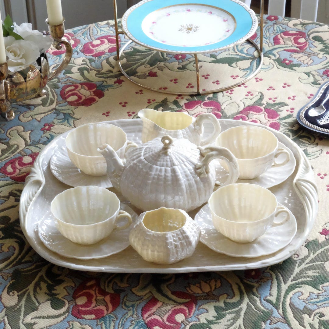Rare Belleek Tridacna 1st Black Mark Tea Set With Tray, C.1863–1891 - Etsy
