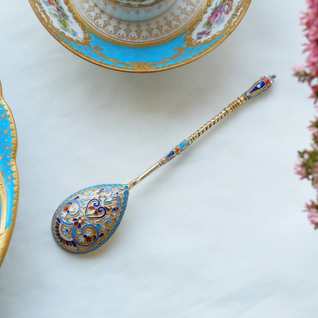 A Stunning Russian Silver Gilt Cloisonne Enamel Spoon, by the Famous ...