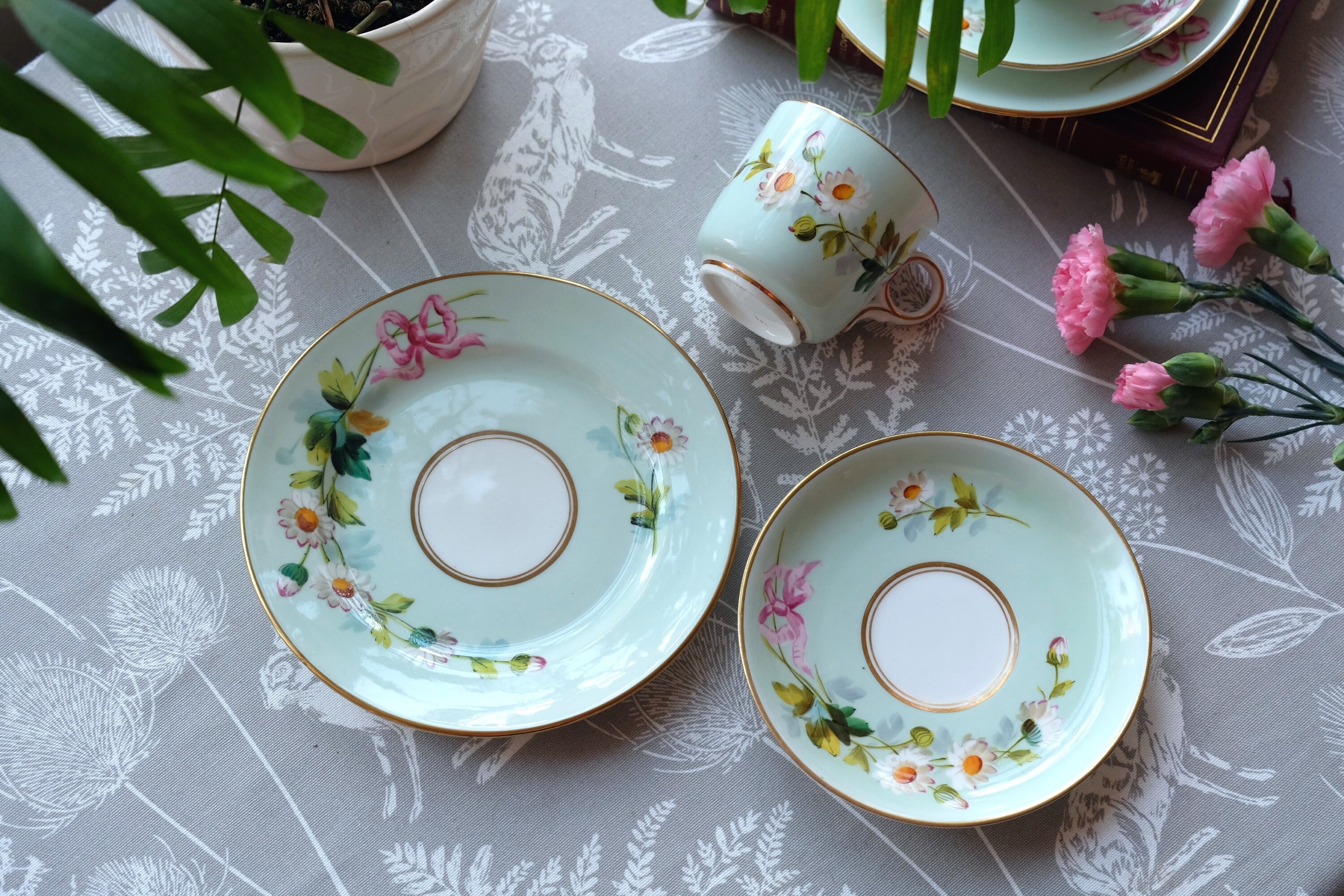 Collingwood Porcelain Tea Trio, Hand Painted Daisy Pink Bow, 1887-1900 ...