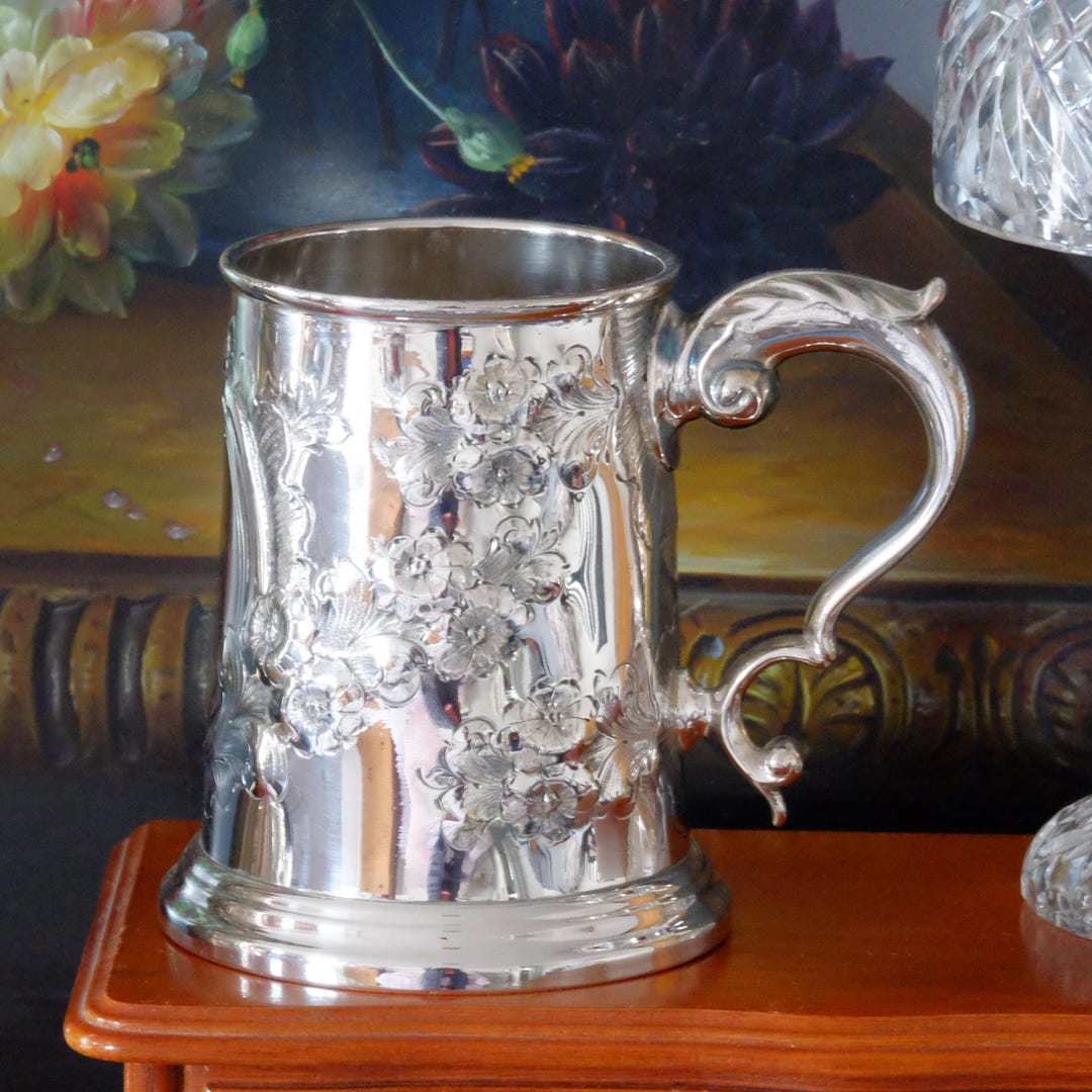 Early 20th Century Ornate and Unmarked Silver Plated Tankard, With High ...