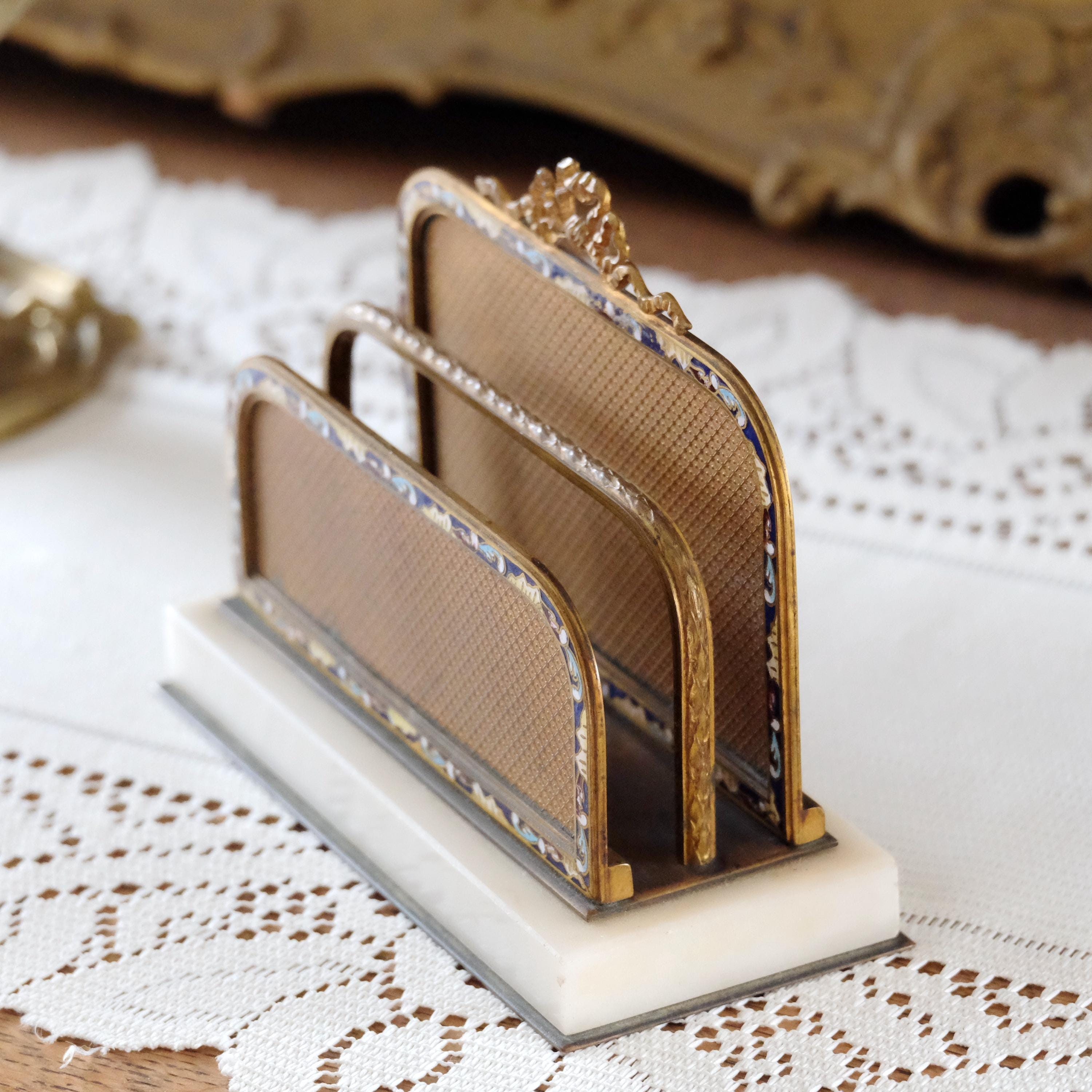 Antique French Gilt Bronze and Marble Base Letter Holder, C. 1890-1900 ...